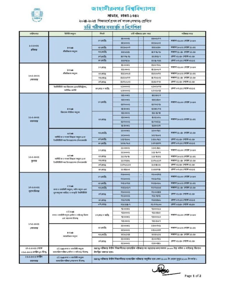 Jahangirnagar University Admission Circular 2025-2026